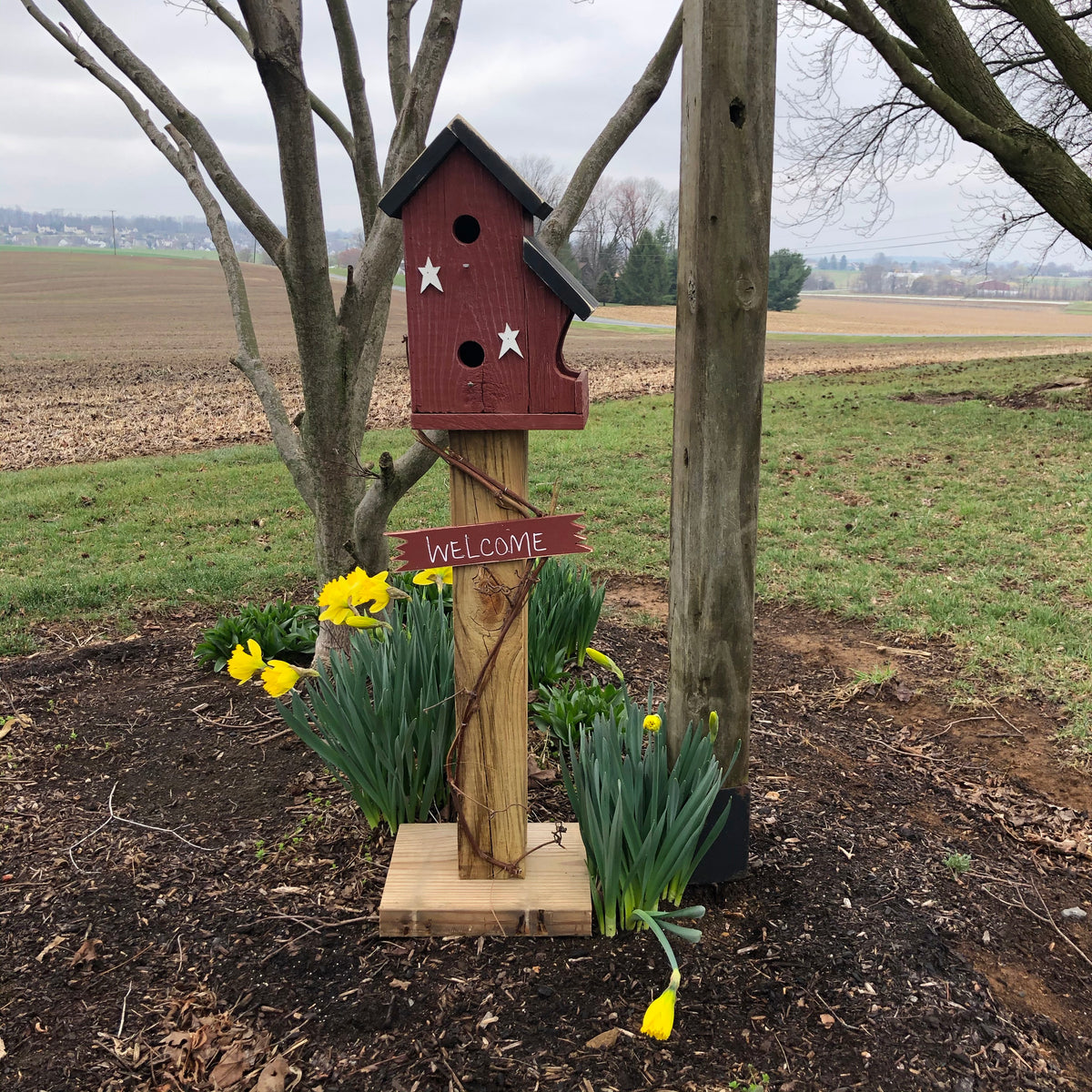 Birdhouse Welcome Sign | Red Birdhouse | Garden Décor from Reclaimed M ...